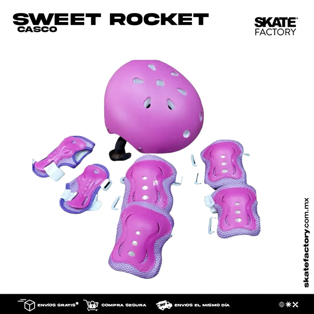 CASCO CON PROTECCIONES SWEET ROCKET MORADO – Skate Factory